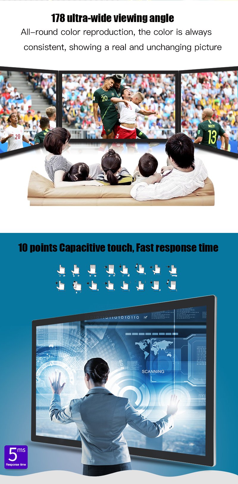wall mounting frameless FHD 42 inch capacitive IR touch screen monitor ...
